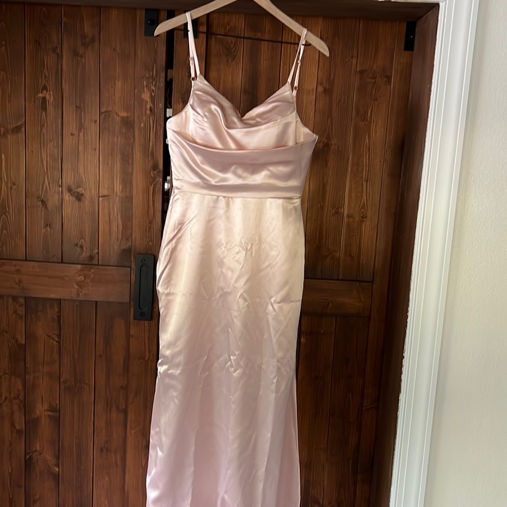 Blush Pink Satin Dress With Corset Back Gem